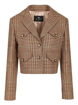 Etro Cropped Houndstooth Wool Blazer - Multicolor