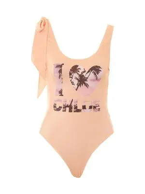 Chloé One-piece Swimsuit With Tropical Print And Knotted Shoulder - Pink