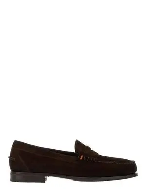 Santoni Dark Suede Quentin Loafers - Brown