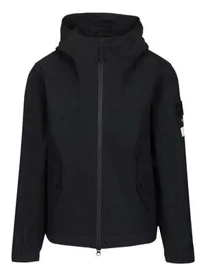 Stone Island Hooded Jacket In Stretch Organic Cotton Twill - Blue