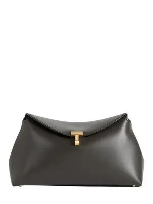 TOTEME Toteme T-Lock Leather Clutch Bag Brown