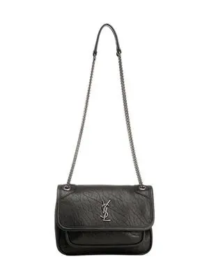 Saint Laurent Mini Niki Bag In Hammered Leather - Black