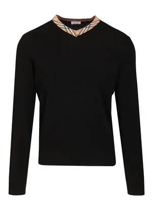 Burberry Maxim Mrn V-neck Knitwear With Check Detail - Black