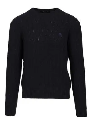 Etro Cashmere Crew Neck Sweater With Embroidered Pegasus - Blue