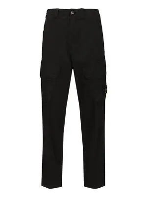 Stone Island Stretch Organic Cotton Twill Cargo Trousers - Black