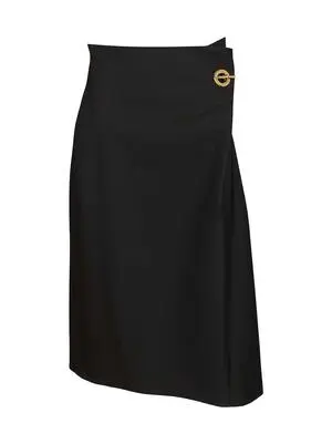 Celine Mohair Wool Midi Skirt With Gold Tone Chain Detail - Black