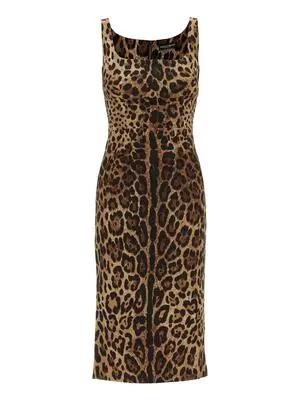 Dolce & Gabbana Dolce & Gabbana Animal Print Silk Charmeuse Midi Dress Brown
