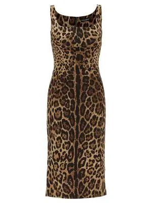 Dolce & Gabbana Dolce & Gabbana Animal Print Silk Charmeuse Midi Dress Brown