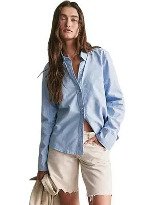 Free People We The Free Benny Slim Oxford Button-down Shirt - Blue Combo