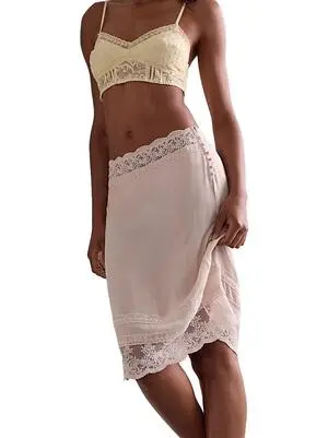 Free People Midi Slip Skirt With Lace Trim - Pink