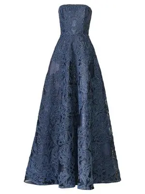 Naeem Khan Strapless Raffia Gown - Navy