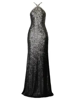 Naeem Khan Ombre Halter Sequin Gown With Crystal Trim - Black