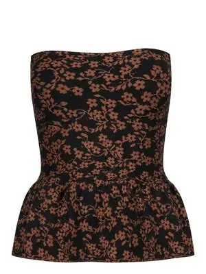 PEPA POMBO Floral Print Peplum Top - Black