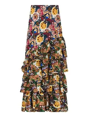 DAR ZÉRO STUDIO Ruffled Silk Georgette Maxi Skirt - Multi