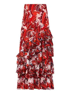 DAR ZÉRO STUDIO Ruffled Silk Georgette Maxi Skirt - Red