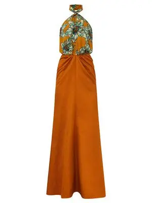 DAR ZÉRO STUDIO Geometric Silk Jacquard Halter Maxi Dress - Print