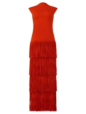 DAR ZÉRO STUDIO Fringed Neoprene Maxi Dress - Red