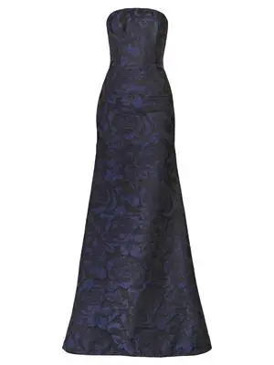 Naeem Khan Strapless Floral Jacquard Gown - Navy