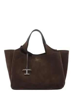 TOD'S Mini Suede Handbag With T Timeless Charm - Brown