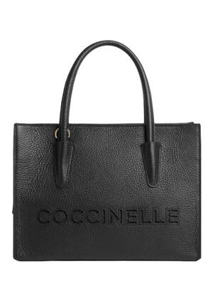 COCCINELLE Grained Leather Tote Bag With Embossed Logo - Black