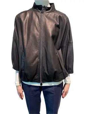 Max Mara Long Sleeve Leather Jacket - Black