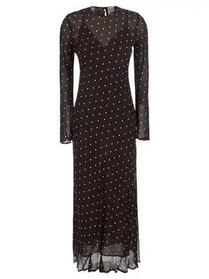 SEMICOUTURE Long Sleeve Polka Dot Maxi Dress - Black