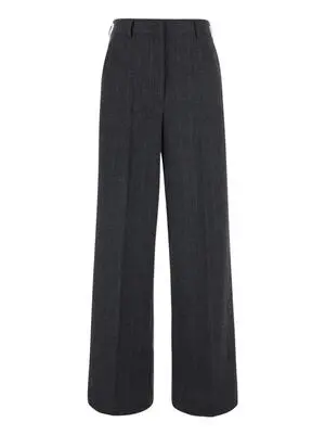 JUCCA Wool Blend Striped Tailored High-waisted Trousers - Grey