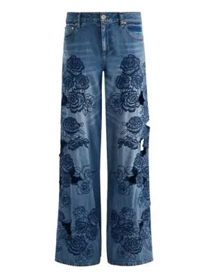 ALICEOLIVIA Sidney Laser-cut Floral Jeans - Blue
