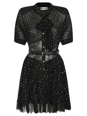 SELF-PORTRAIT Lace Belted Midi Dress - Black