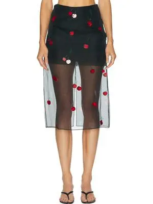 Monse Cherry Embroidery Sheer Skirt - Black