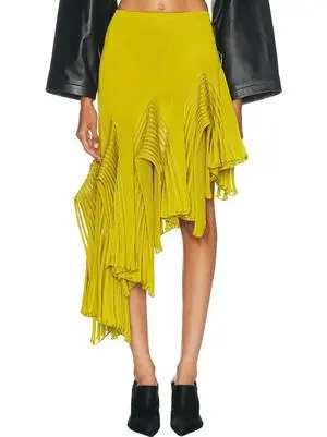 Alaïa Asymmetrical Pleated Skirt - Lime
