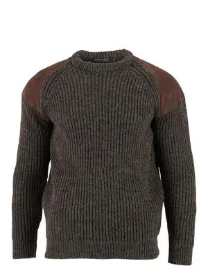 PAUL JAMES KNITWEAR Hardy Ribbed Wool Jumper With Suede Patches - Brown