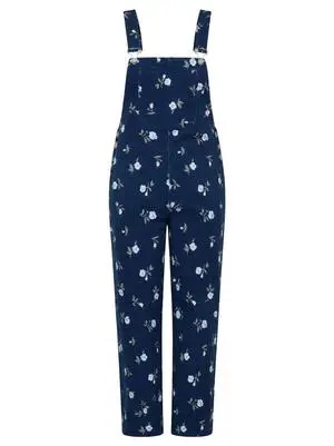 MIND TRAVELER Navy Floral Print Cotton Dungarees - Blue