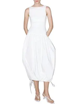 Mango Flared Cotton Midi Dress - White