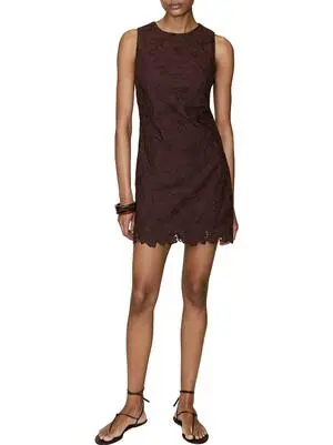Mango Floral Embroidered Cutout Dress - Brown