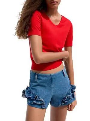 Mango V-neck Fine Knit Sweater - Red