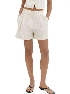 Mango Pinstripe Pleated Bermuda Shorts - Vanilla