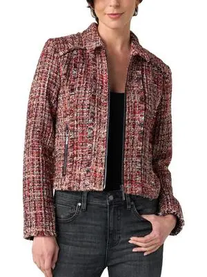 LIVERPOOL Textured Tweed Zip Jacket - Red/multi