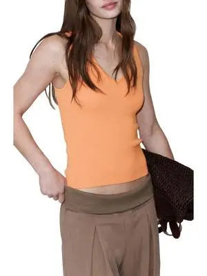 Mango Sleeveless V-neck Fine Knit Top - Orange