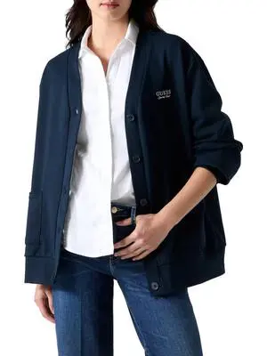 Guess Phoebe Cardigan With Varsity-inspired Logo - Blue