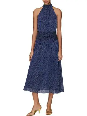Mango Polka Dot Halterneck Midi Dress - Blue