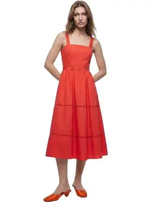 KOTON Koton Square Neck Strappy Lace Detail Cotton Midi Dress