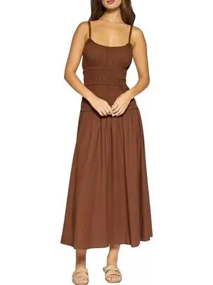LOST + WANDER Inez Smocked Waist Maxi Dress - Brown