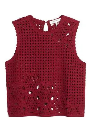 FRAME Cotton Crocheted Floral Tank - Garnet