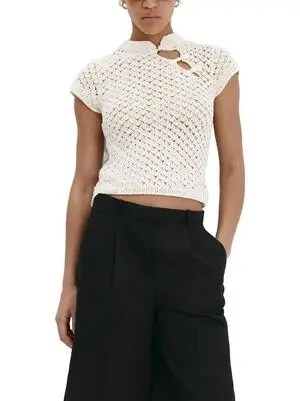 Mango Openwork Knit Toggle Sweater - Ecru