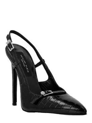 PHILIPP PLEIN Philipp Plein Slingback High Heels With Croc Print And Embellished Buckle