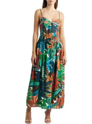 Julia Jordan Tropical Print Drop Waist Maxi Dress - Brown Multi