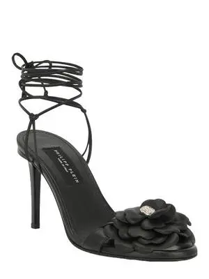 Philipp Plein Lace-up High Heel Sandals With Floral Embellishment - Black