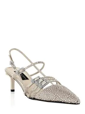 Philipp Plein Embellished Mid-heel Slingbacks - Beige
