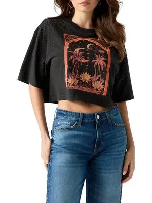 Guess Desert Rose Graphic Cropped T-shirt - Black